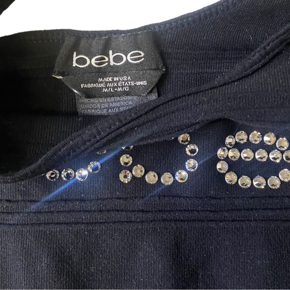 bebe | Tops | Bebe Rhinestone Logo Off Shoulder Sleeve Spandex Y2k 8s ...